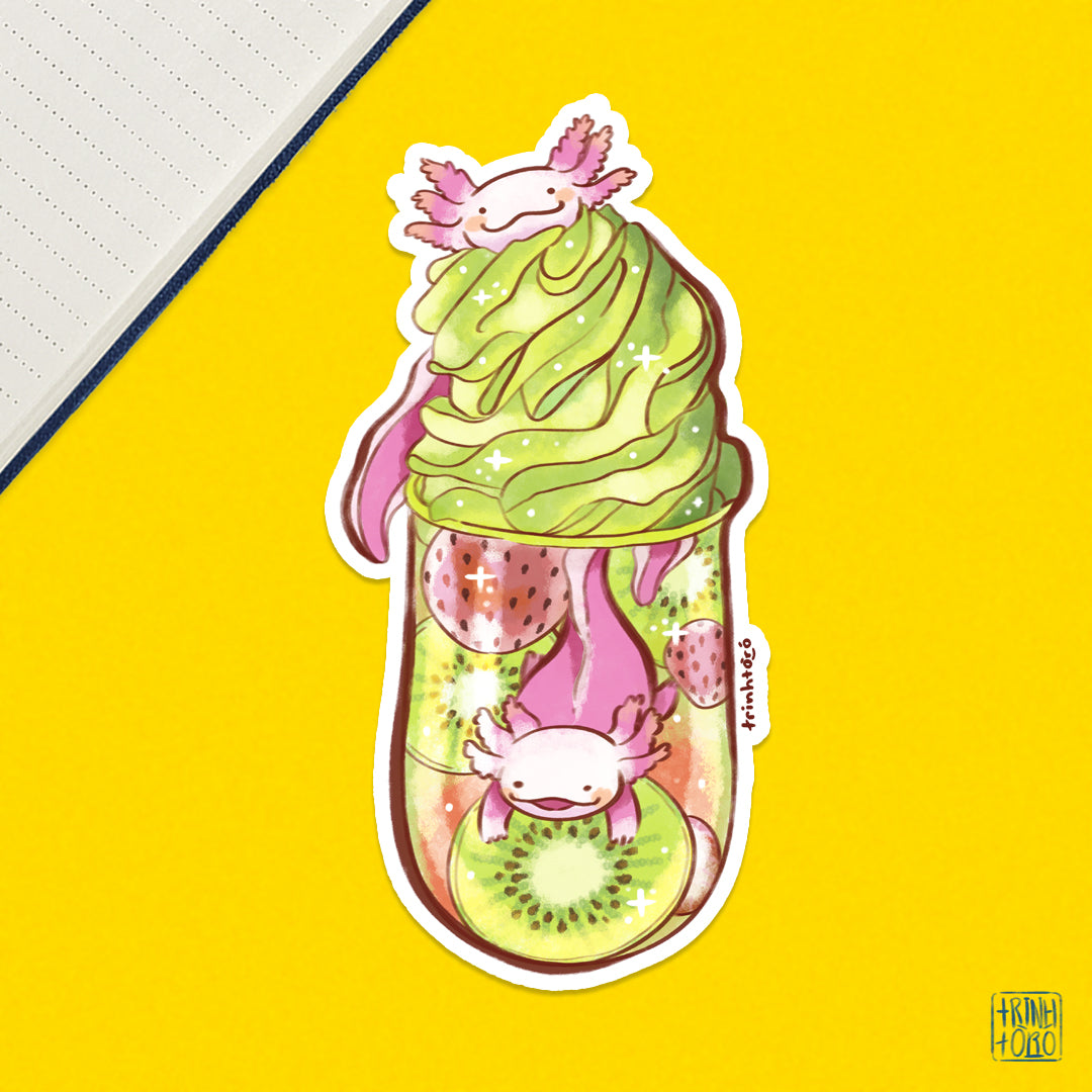 Axolotl summer drink holographic sticker – Trinhtoro