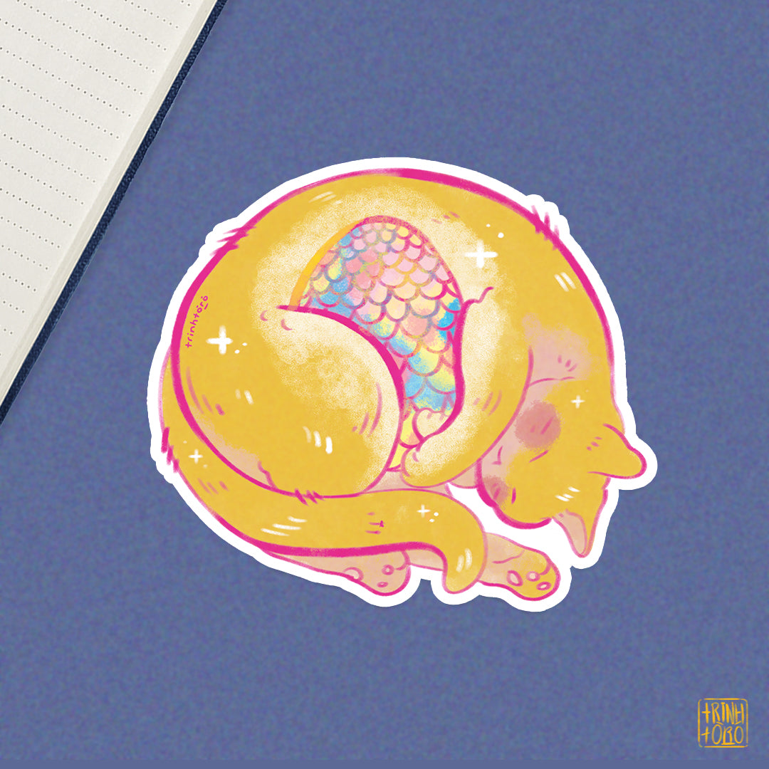 Tabby cat hugging a dragon egg holographic sticker – Trinhtoro