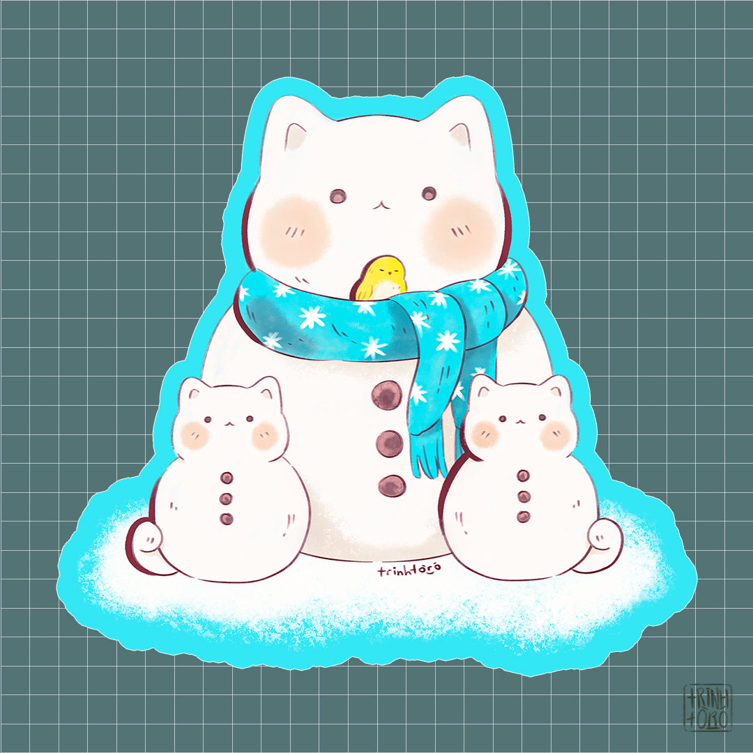 Holographic cat snowman sticker – Trinhtoro