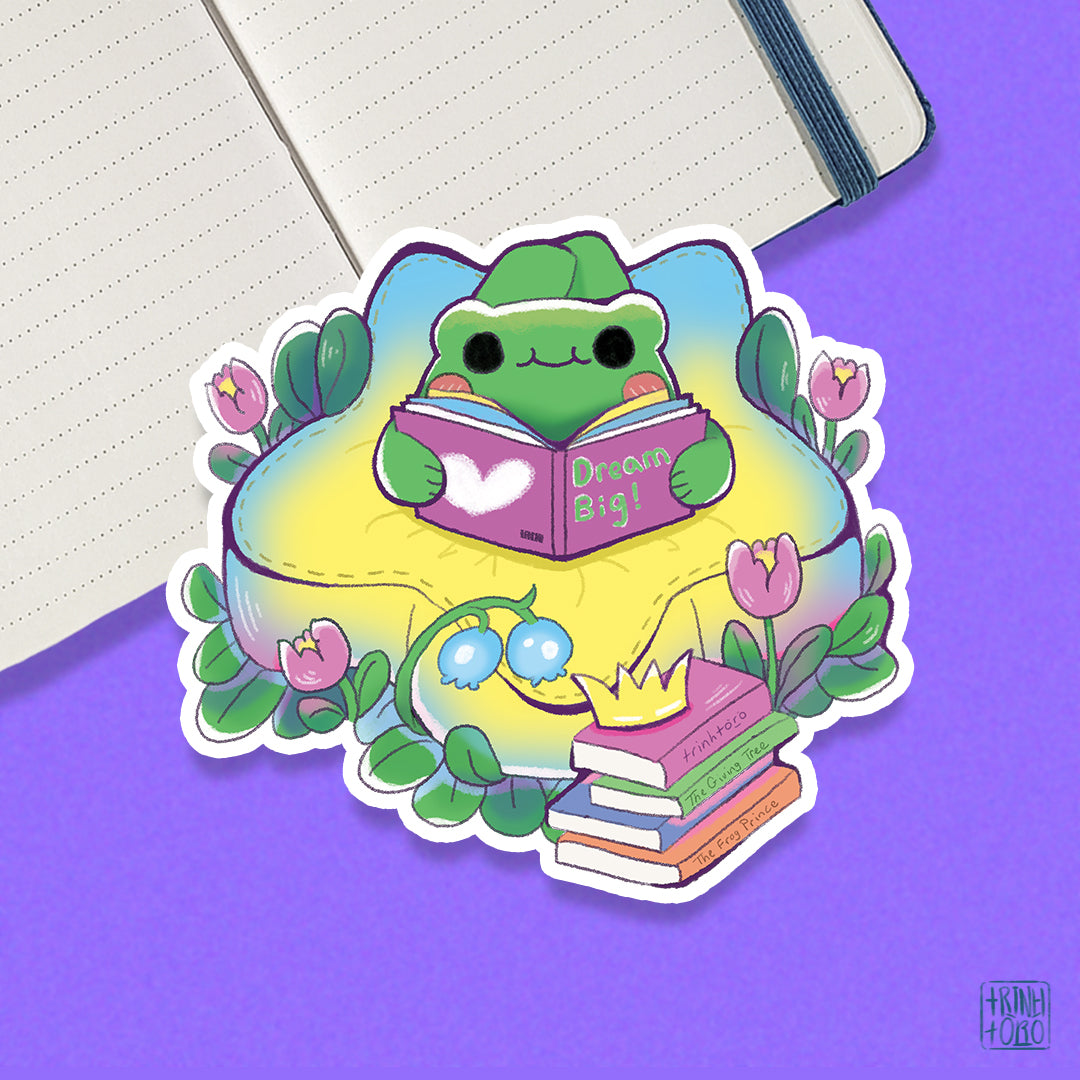 Henry the Frog Prince reading holographic sticker – Trinhtoro