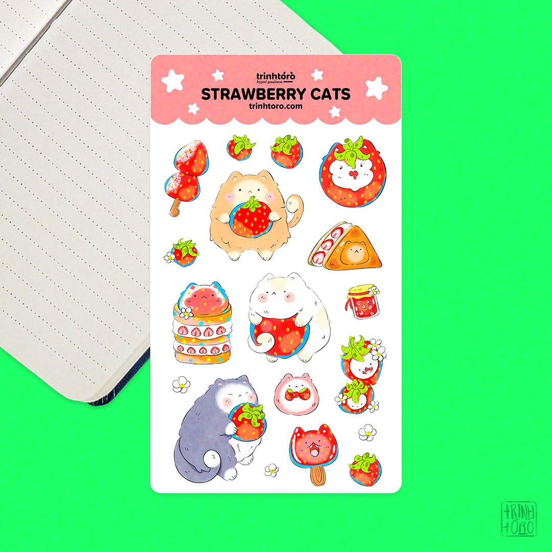 Strawberry cat sticker sheet – Trinhtoro